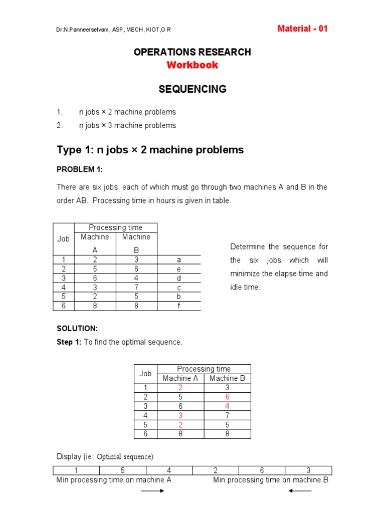 Type 1: N Jobs × 2 Machine Problems: Sequencing | PDF | Numerical ...