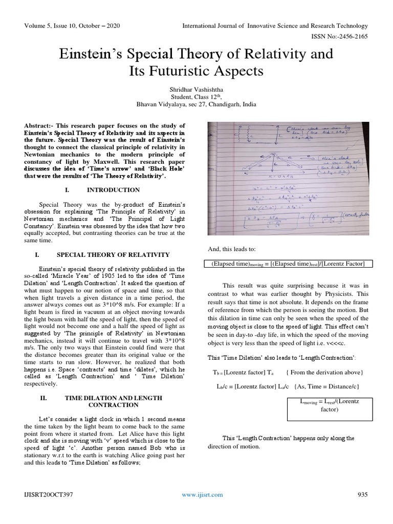 Einstein's Special Theory of Relativity and Its Futuristic Aspects ...