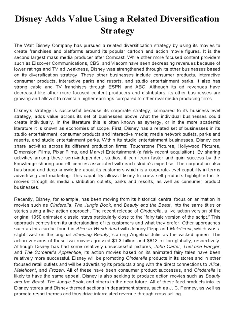 Open Case - Disney Adds Value Using A Related Diversification Strategy ...