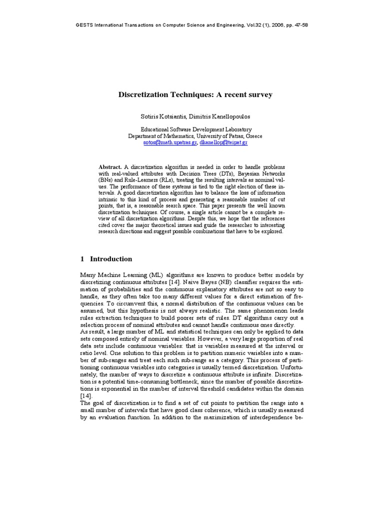 Discretization Techniques A Recent Survey Pdf Cluster Analysis