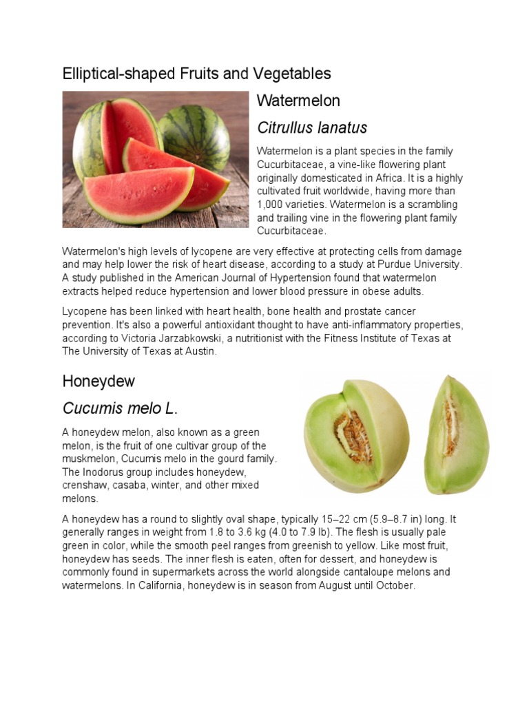 Citrullus Lanatus: Elliptical-Shaped Fruits and Vegetables Watermelon ...