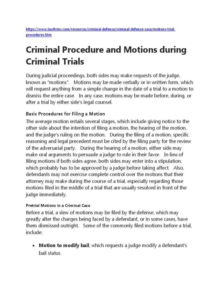 Motions in Criminal Cases | PDF | Verdict | Prosecutor