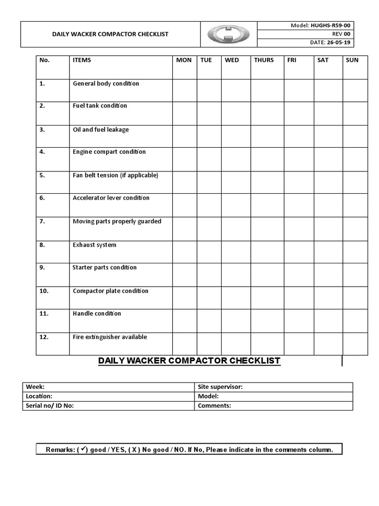 Wacker Inspection Checklist | PDF