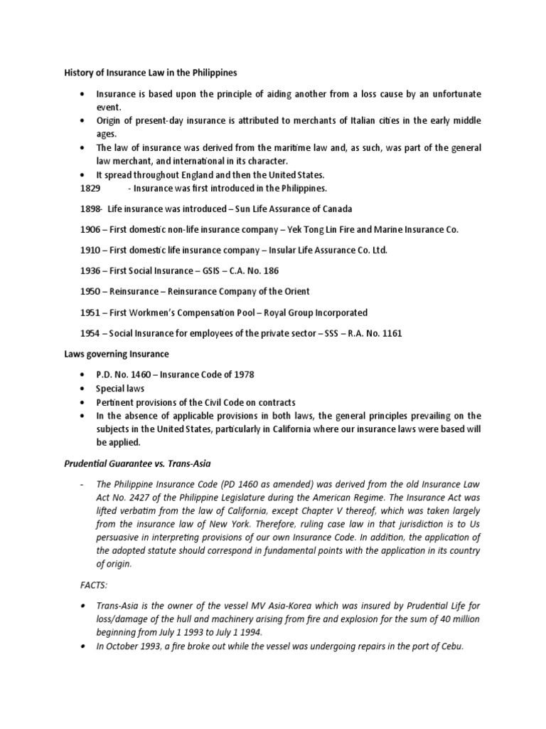 History of Insurance Law in The Philippines | PDF | Indemnity | Insurance