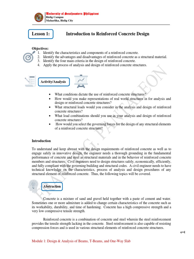 Lesson 1 Introduction To RC Design | PDF | Structural Load | Concrete