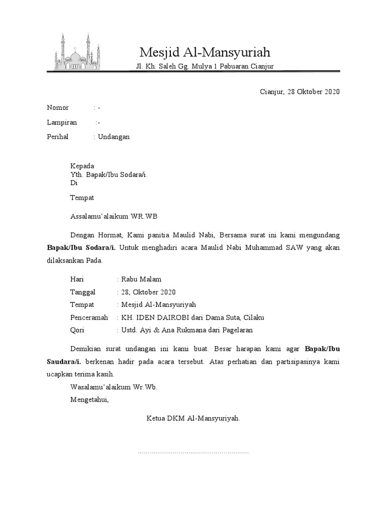 Surat Undangan Muludan Al-Mansyuriyah | PDF