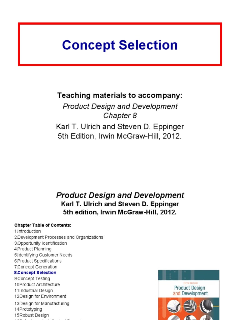 Concept Selection: Teaching Materials To Accompany | PDF | Concept | Design