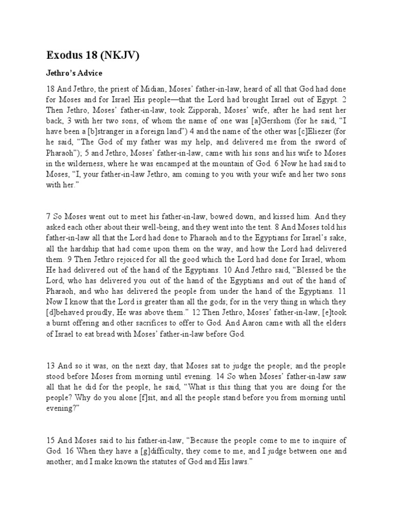 Exodus 18 (NKJV) : Jethro's Advice | PDF | Moses | Book Of Exodus