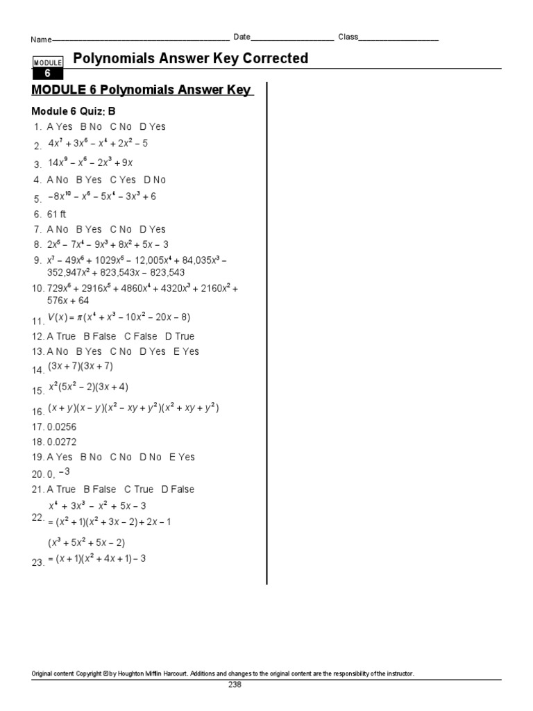 MODULE 6 Polynomials Answer Key | PDF