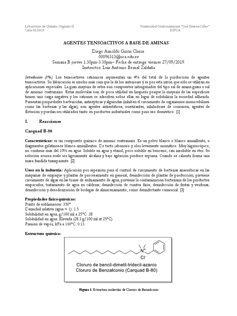 P2 Agentes Tensoactivos A Base de Aminas PDF | PDF | Formaldehído ...