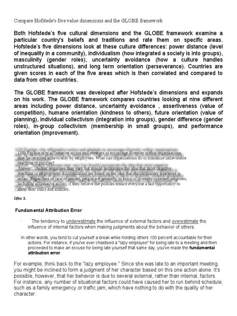 Compare Hofstede's Five Value Dimensions and The GLOBE Framework | PDF | Bias | Gender