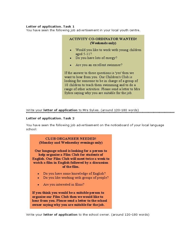 Letter of Application Tasks | PDF