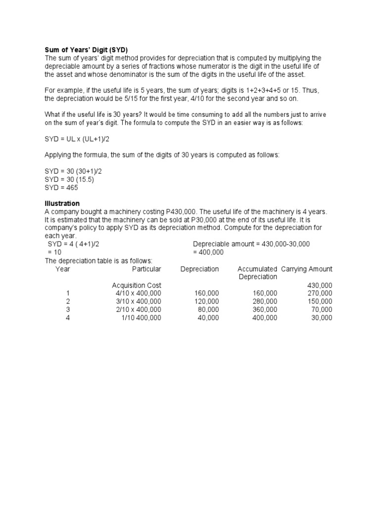 Sum of Years' Digit (SYD) | PDF | Depreciation | Fraction (Mathematics)