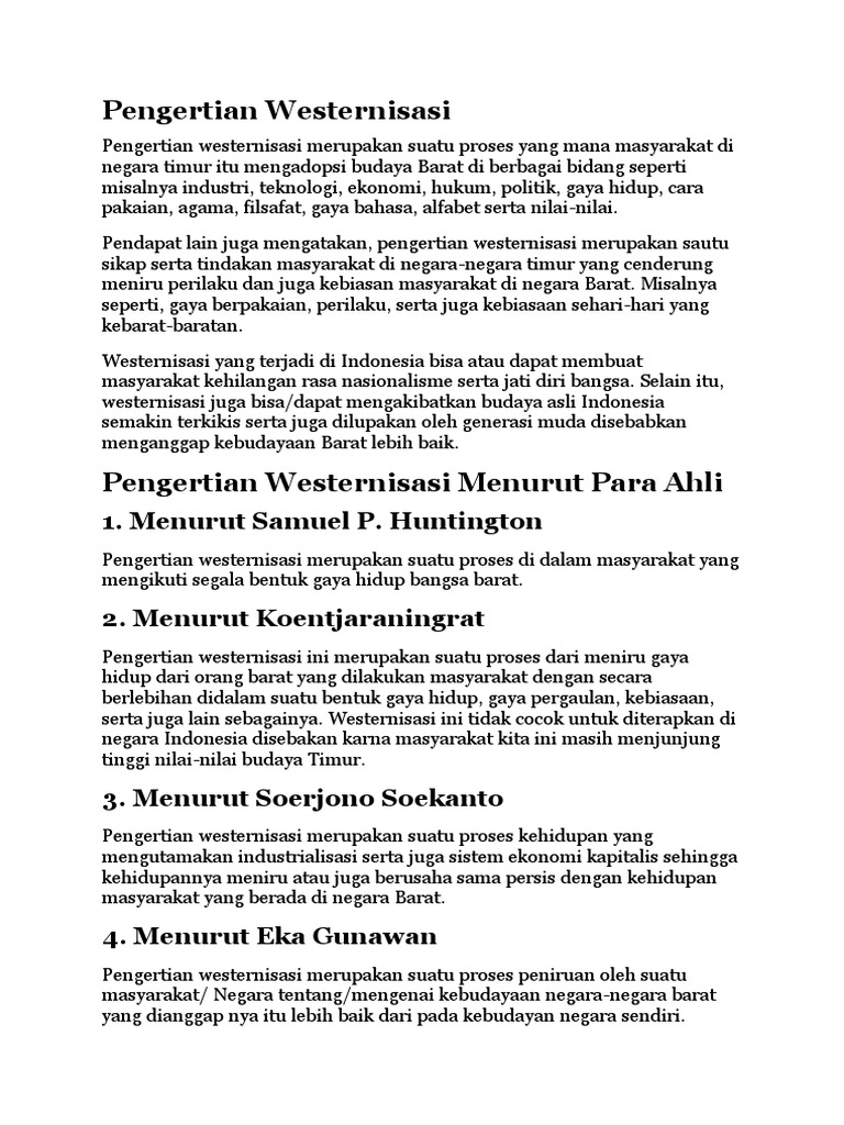 Pengertian Westernisasi | PDF