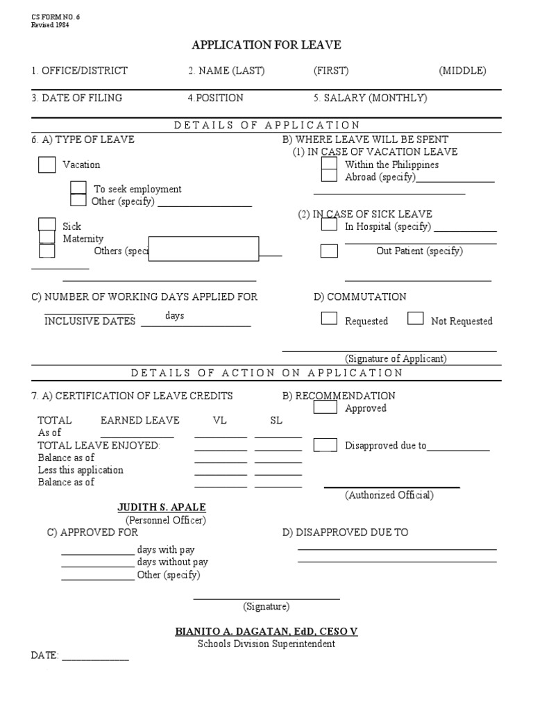 Form 6 Leave Application Form | PDF | Government | Employment
