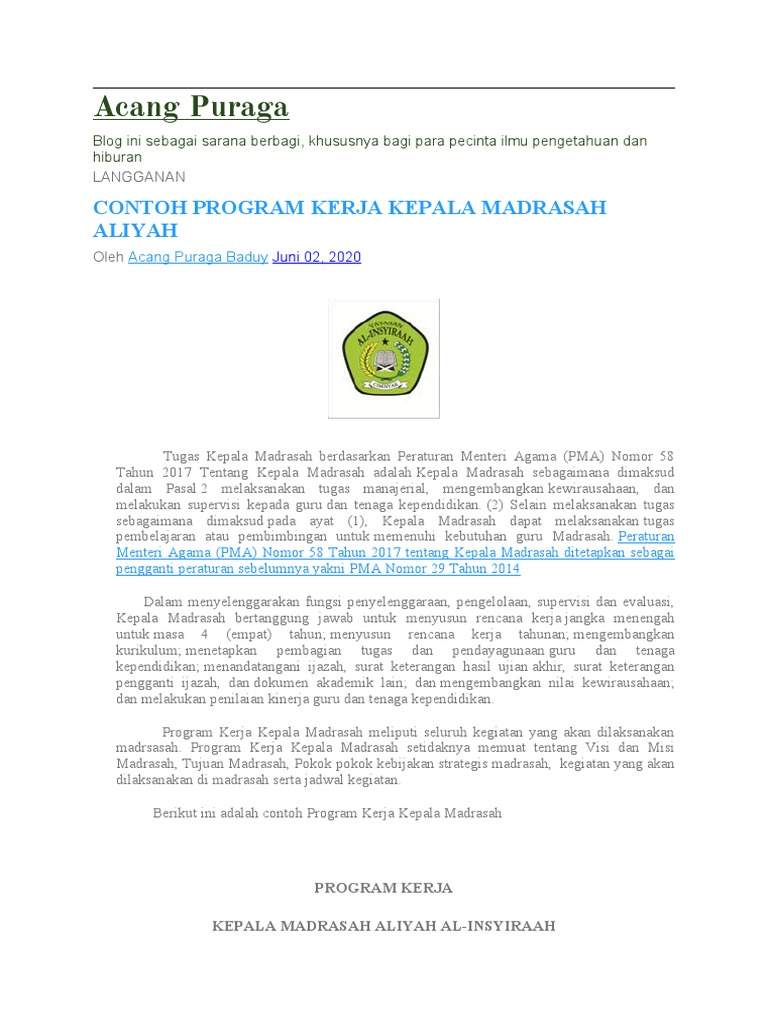 Contoh Proker Kepala | PDF