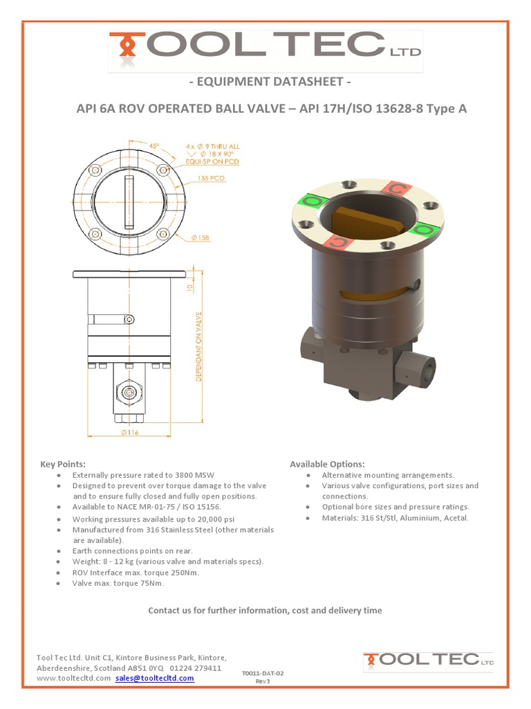 T0011 DAT 02 Rev3 API 6A ROV Operated Ball Valve ISO 13628 8 Type A | PDF