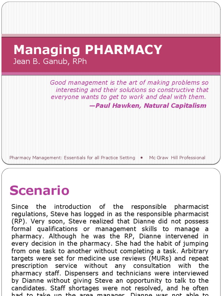 Pharmacy Management Essentials Guide | PDF | Pharmacy | Goal