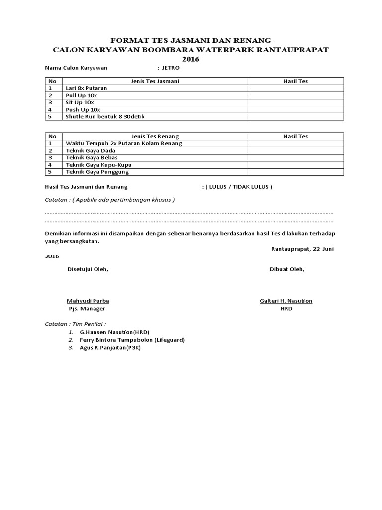 Format Tes Jasmani Dan Renang | PDF