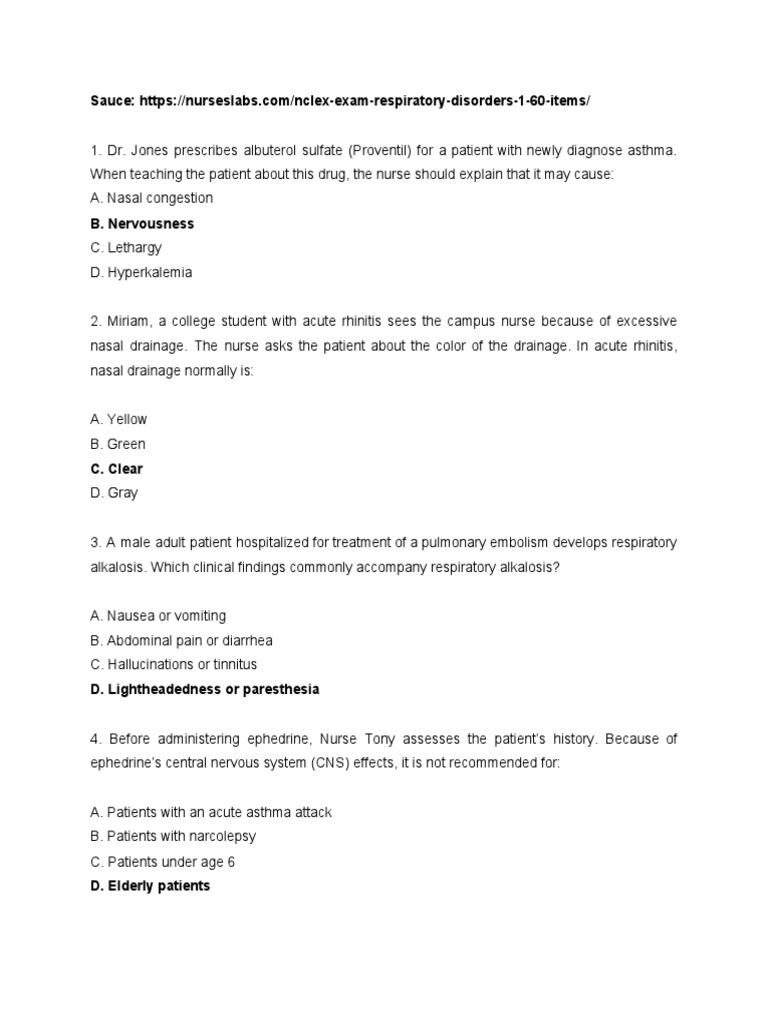 Respi-Nclex Questions | PDF | Breathing | Chronic Obstructive Pulmonary ...