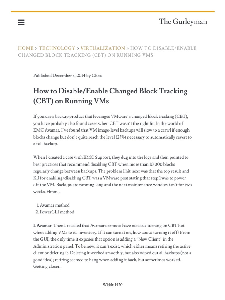 Enabling and Disabling Changed Block Tracking on Running Virtual ...