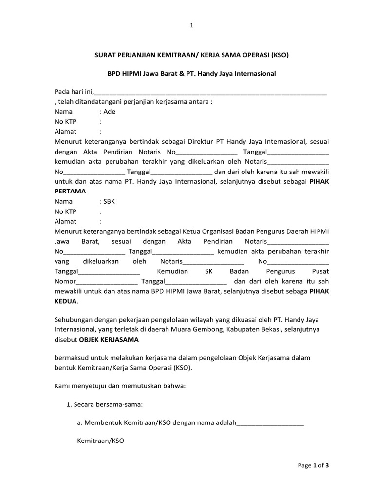 Contoh Draft Kso Hipmi Jabar | PDF