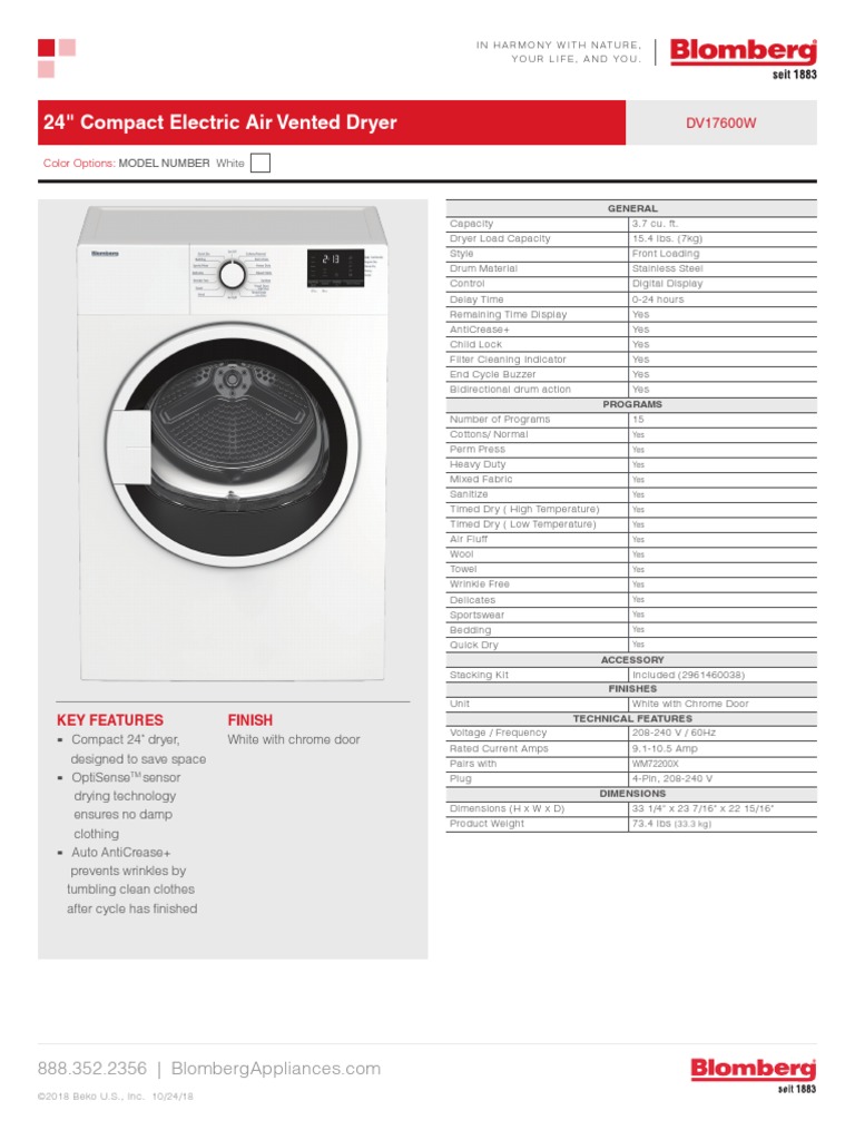 24" Compact Electric Air Vented Dryer: Model Number White | PDF ...