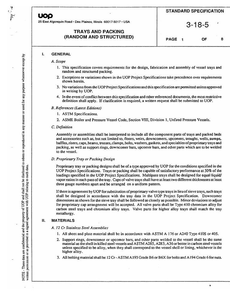 UOP 3-18-5 - Trays and Packing | PDF