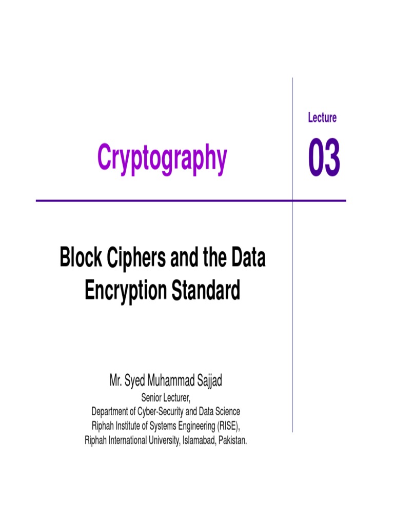 3 - Block Ciphers and The Data Encryption Standard | Download Free PDF | Cipher | Cryptography