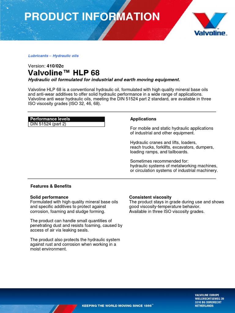 Product Information: Valvoline™ HLP 68 | PDF | Mechanical Engineering ...