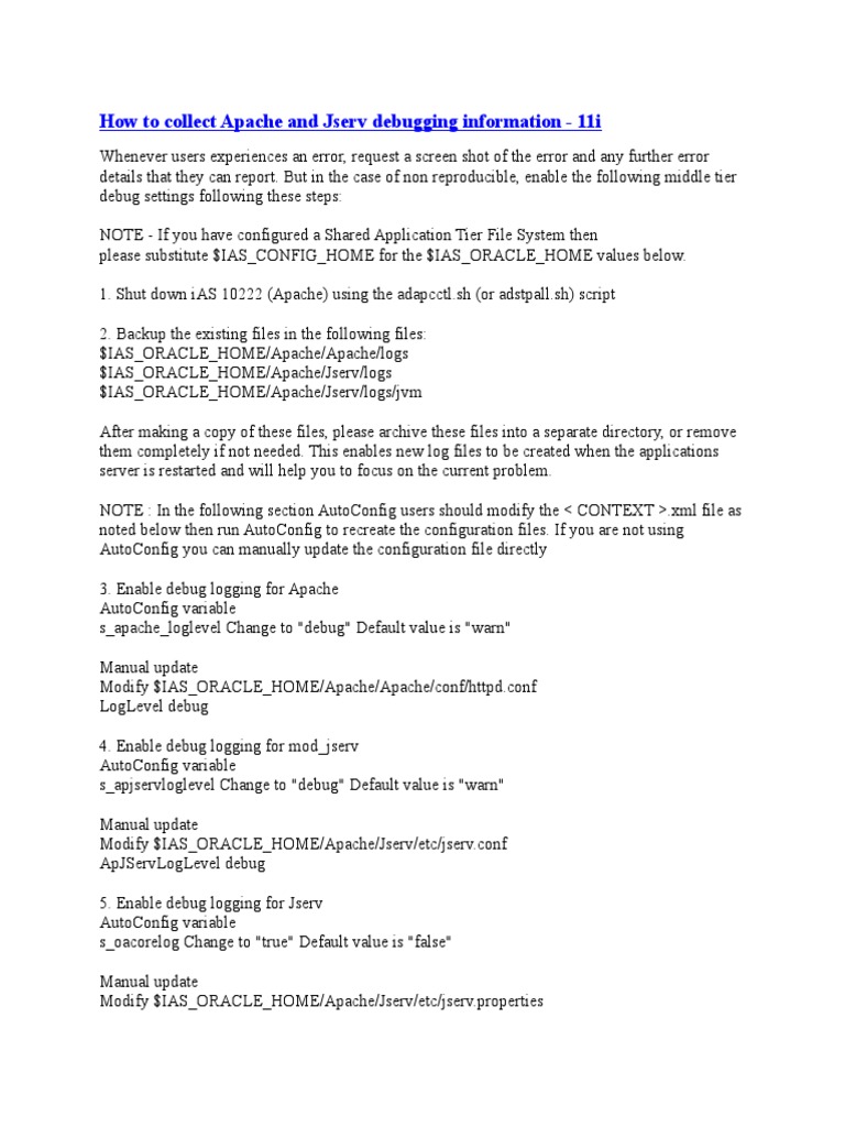 Apache and Jserv Debugging Information - 11i | PDF | Debugging | Computer File