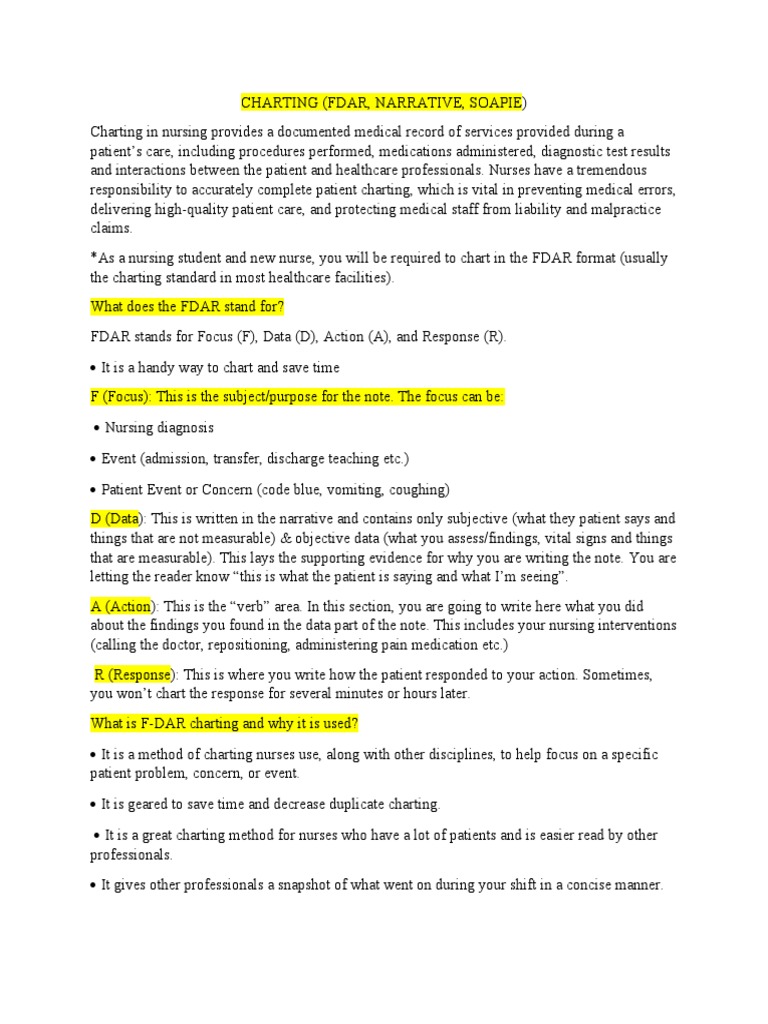 FDAR, Narrative and Soapie Charting | PDF | Nursing | Patient