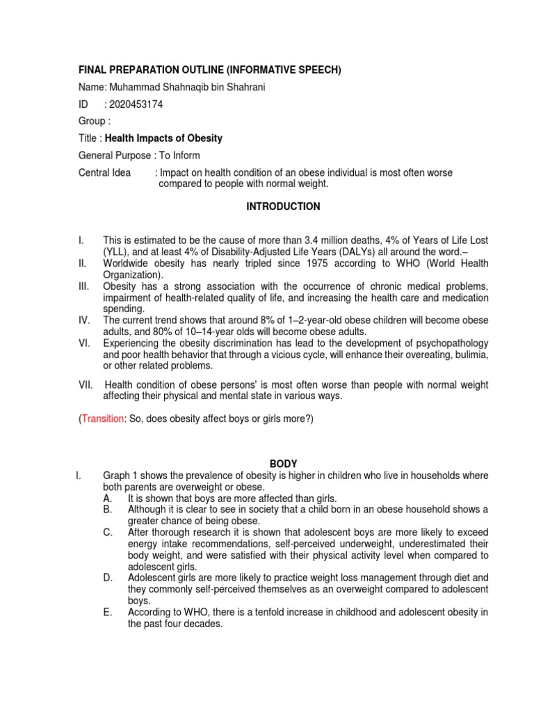 Obesity Outline | PDF | Obesity | Childhood Obesity