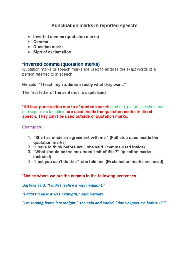 Punctuation Marks in Reported Speech | PDF