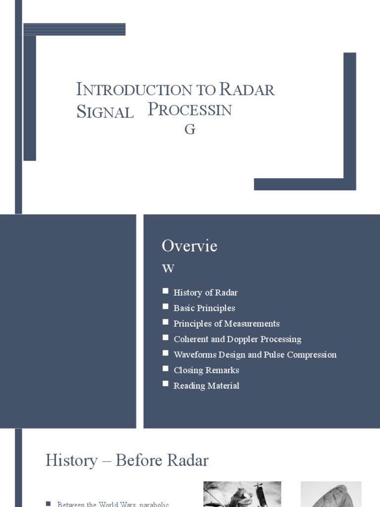 Introduction Radar Signal Processing - Part 2 | PDF | Radar | Spectral ...