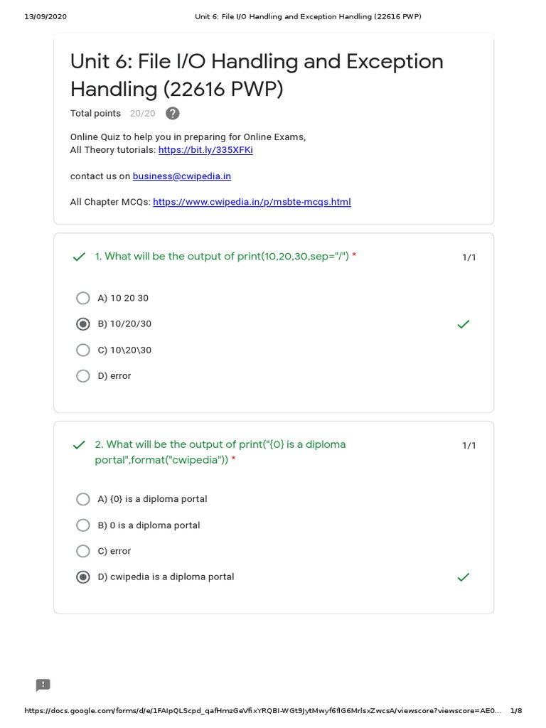 Unit 6 - File I - O Handling and Exception Handling (22616 PWP) | PDF ...