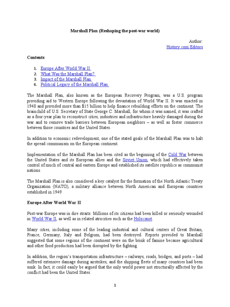 Marshall Plan (Reshaping The Post-War World) | PDF | Marshall Plan ...