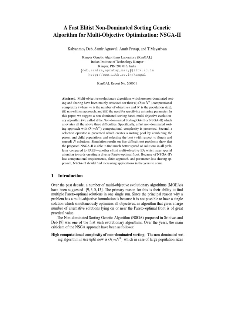 A Fast Elitist Non-Dominated Sorting Genetic Algorithm For Multi-Objective Optimization: NSGA-II ...