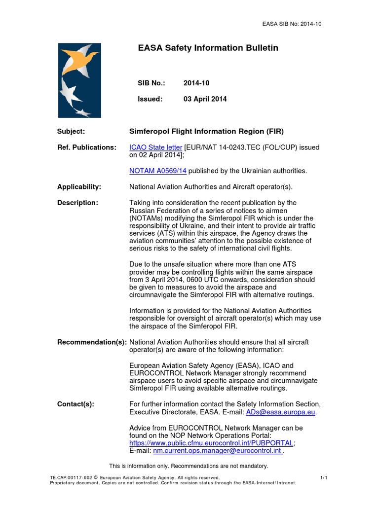 EASA - SIB - 2014-10 - Simferopol Flight Information Region (FIR) | PDF ...