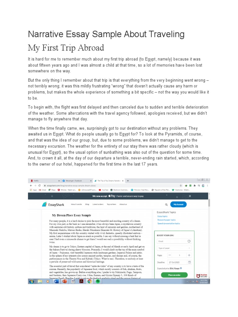Narrative Essay Sample About Traveling | PDF