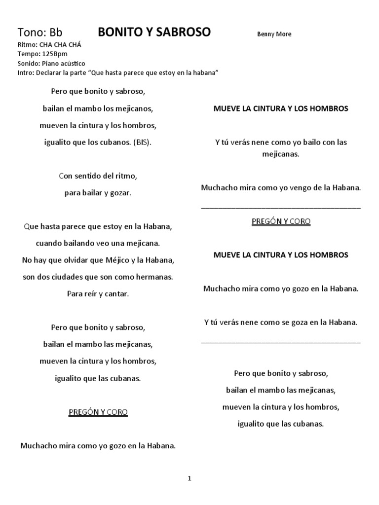 Bonito y Sabroso: Letra y Acordes | PDF