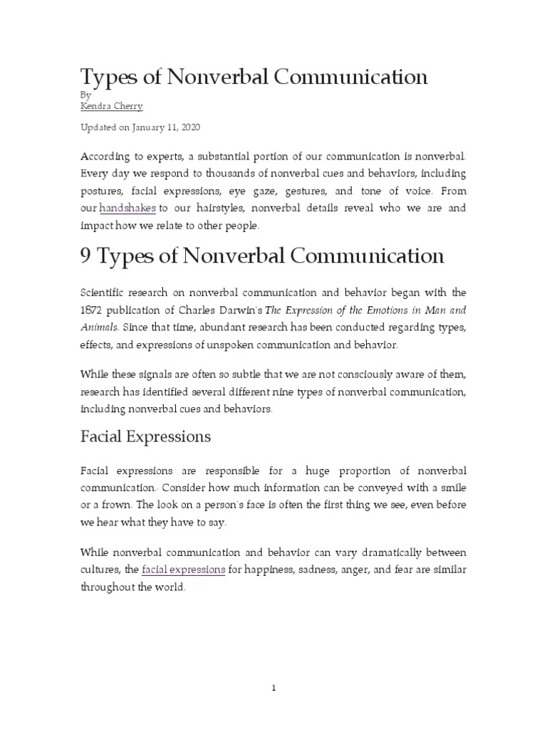 Types of Nonverbal Communication: Facial Expressions | PDF | Nonverbal ...