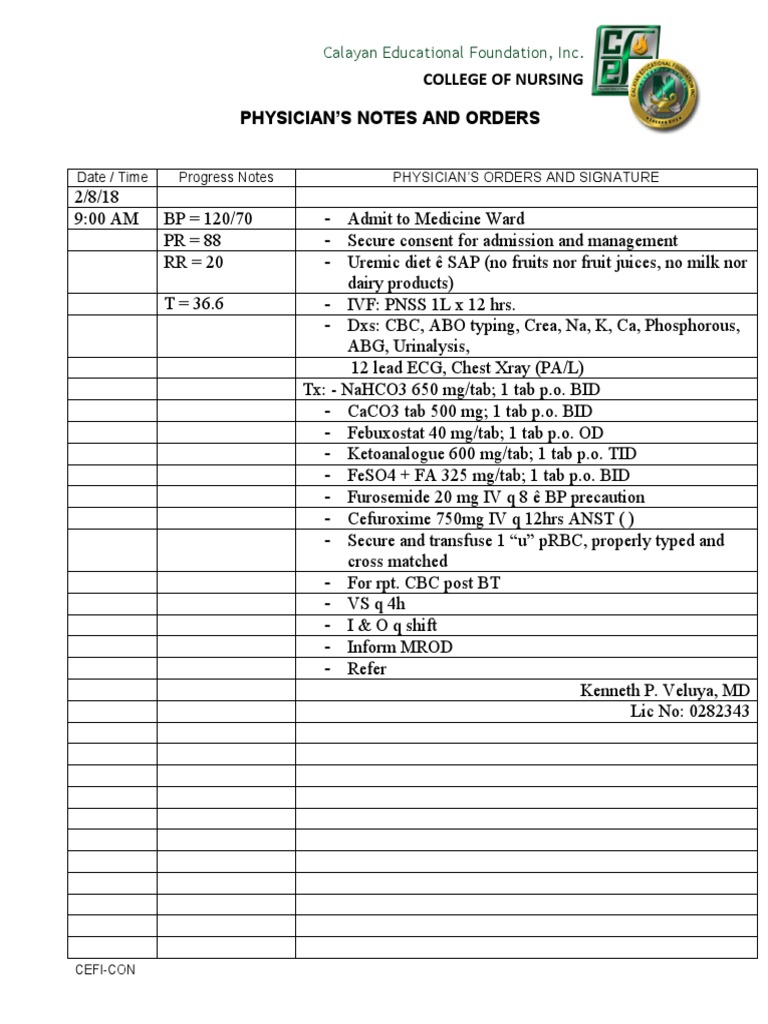 Physician Orders for Patient Admission | PDF