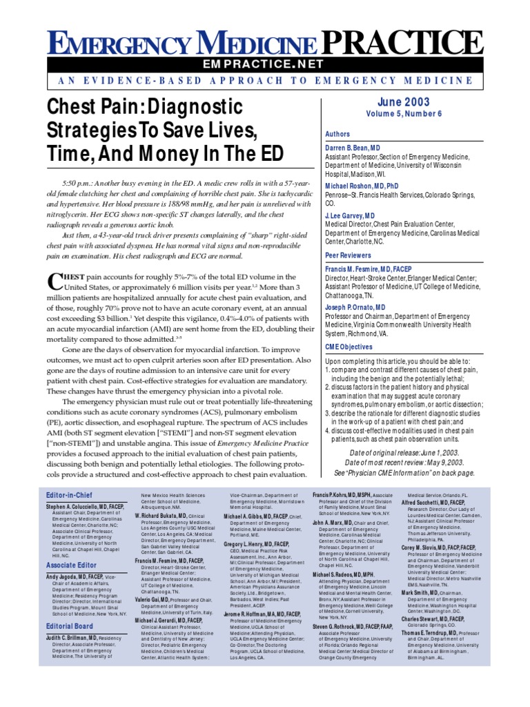 Chest Pain Diagnostic Strategies To Save Lives Time and Money in The ED ...