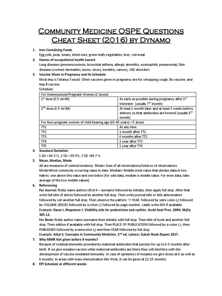 Community Medicine OSPE Questions Cheat Sheet (2016) by Dynamo ...