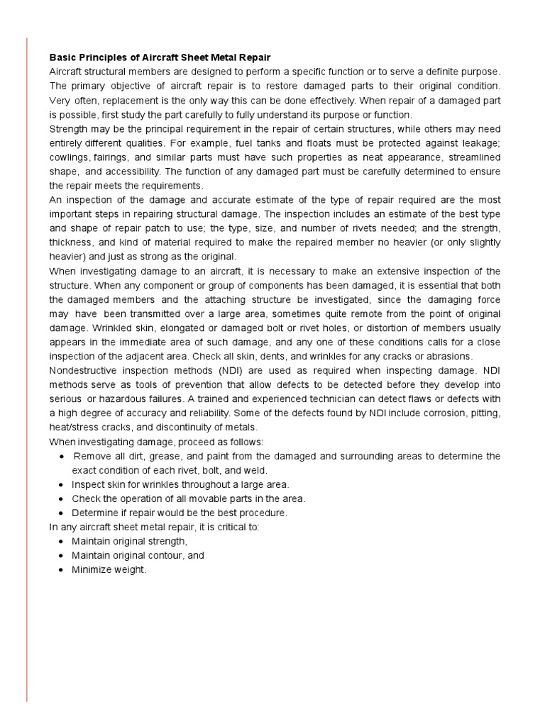 Basic Principles of Aircraft Sheet Metal Repair - Aircraft Systems ...