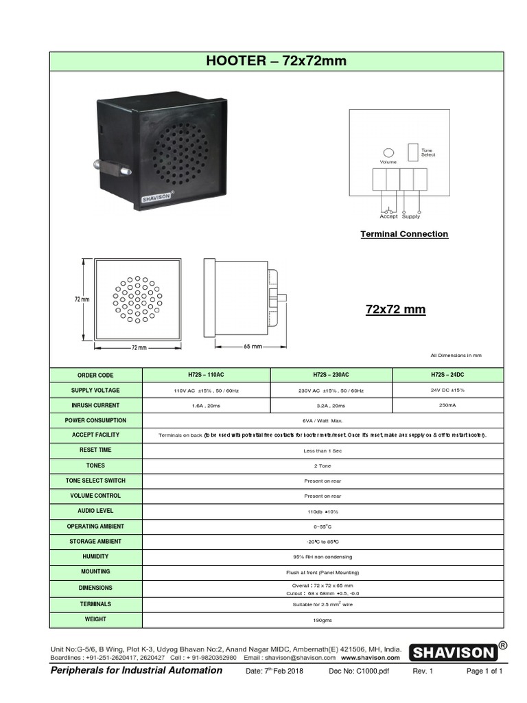 Hooter - 72x72mm: Terminal Connection | PDF | Equipment | Electronic ...
