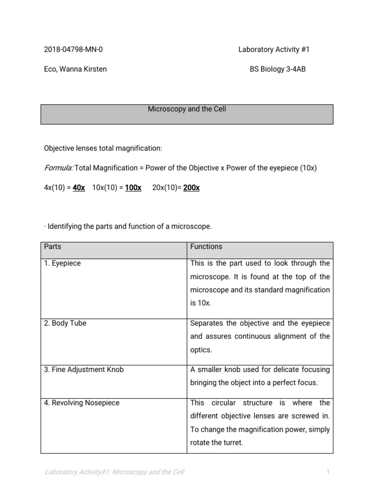 Microscope Worksheet | PDF
