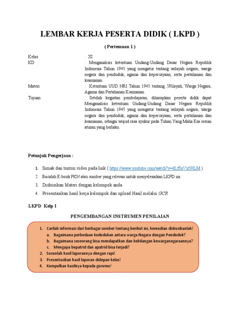 Lembar Kerja Peserta Didik (LKPD) RPP 2 | PDF