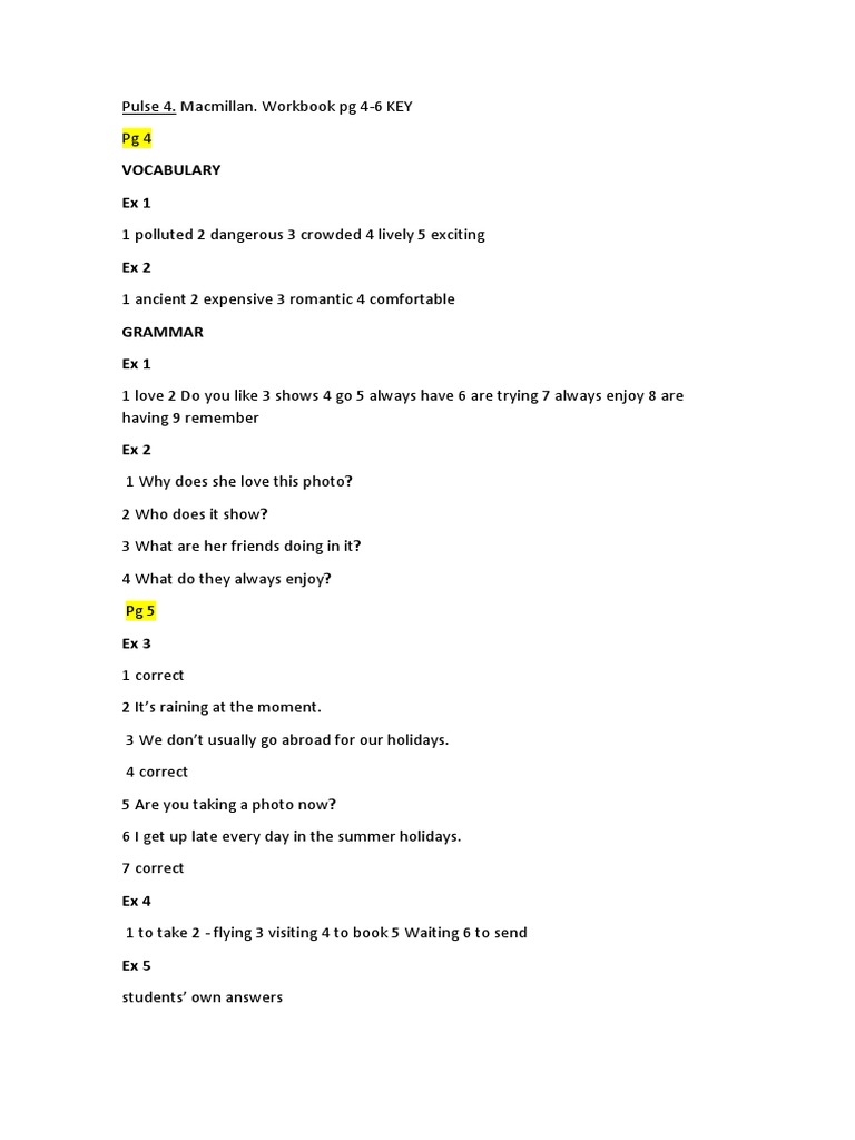 Pulse 4 Workbook PG 4-6 KEY | PDF | Language Arts & Discipline | Poetry